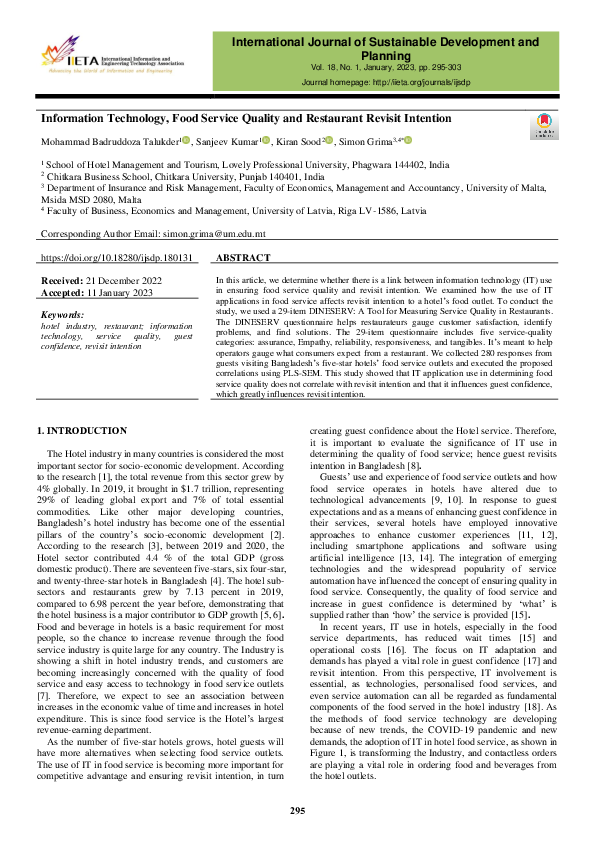 (PDF) Information Technology, Food Service Quality and Restaurant ...