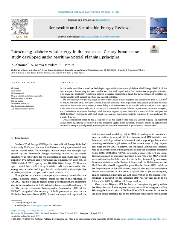 (PDF) Introducing offshore wind energy in the sea space: Canary Islands ...
