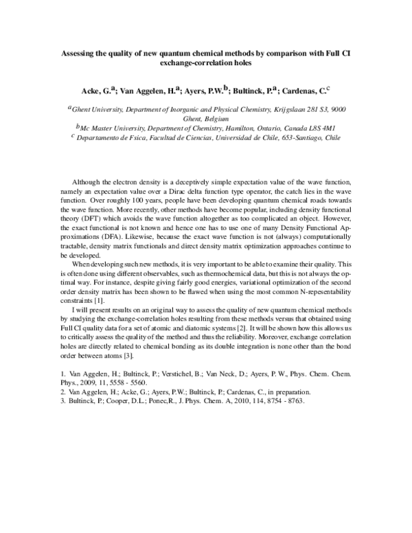(PDF) Assessing the quality of new quantum chemical methods by ...