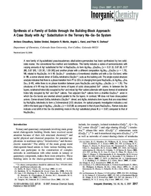 (PDF) Synthesis of a Family of Solids through the Building-Block Approach: A Case Study with Ag ...