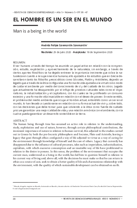 (PDF) El hombre es un ser en el mundo. / Man is a being in the world