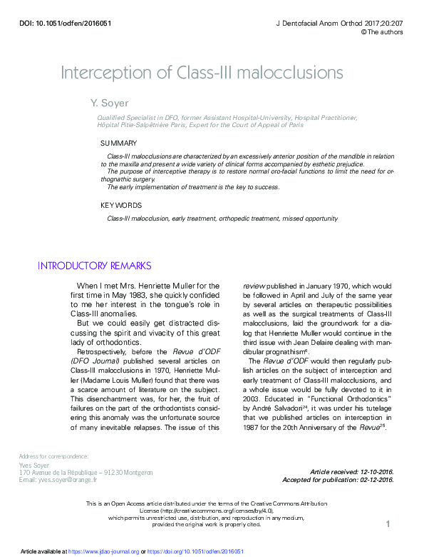 (PDF) Interception of Class-III malocclusions