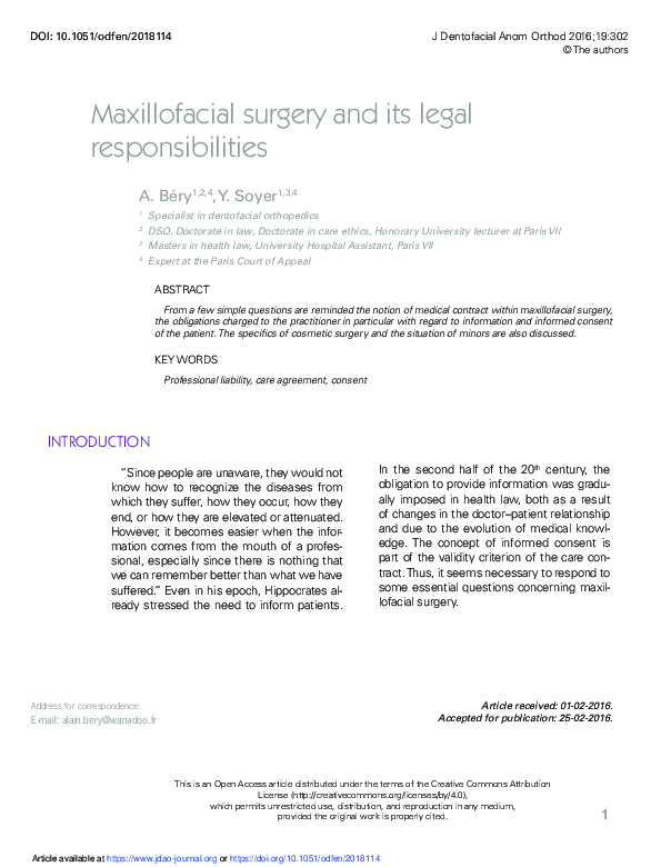 (PDF) Maxillofacial surgery and its legal responsibilities