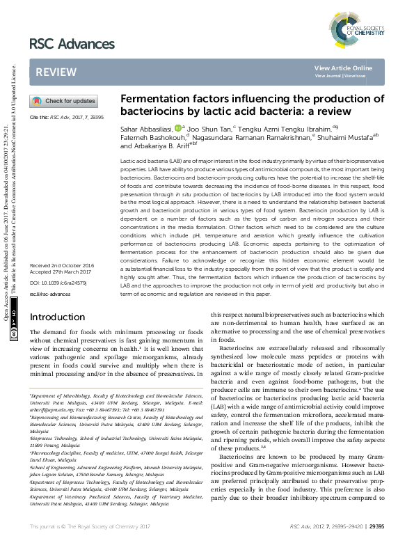 (PDF) Fermentation factors influencing the production of bacteriocins by lactic acid bacteria: a ...