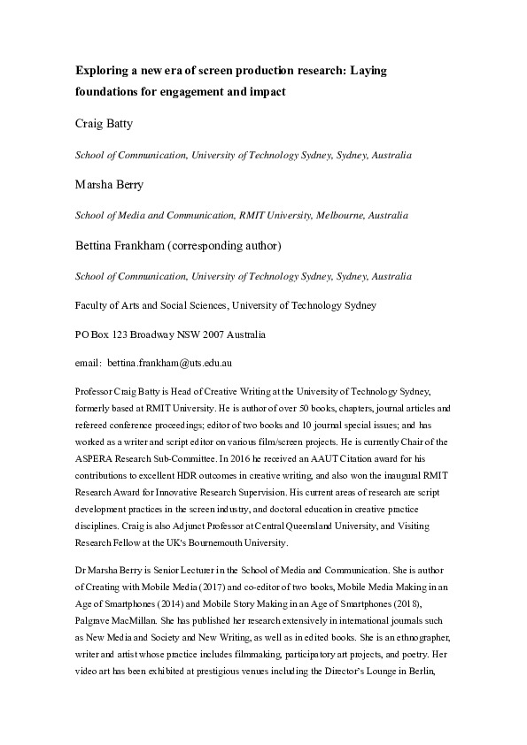 (PDF) Exploring a new era of screen production research: laying ...