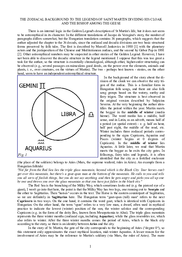 (PDF) THE ZODIACAL BACKGROUND TO THE LEGENDS OF SAINT MARTIN DIVIDING ...