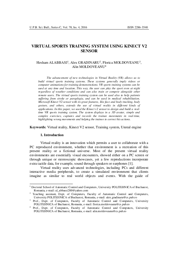 (PDF) Virtual Sports Training System Using Kinect V2 Sensor | Alexandru ...
