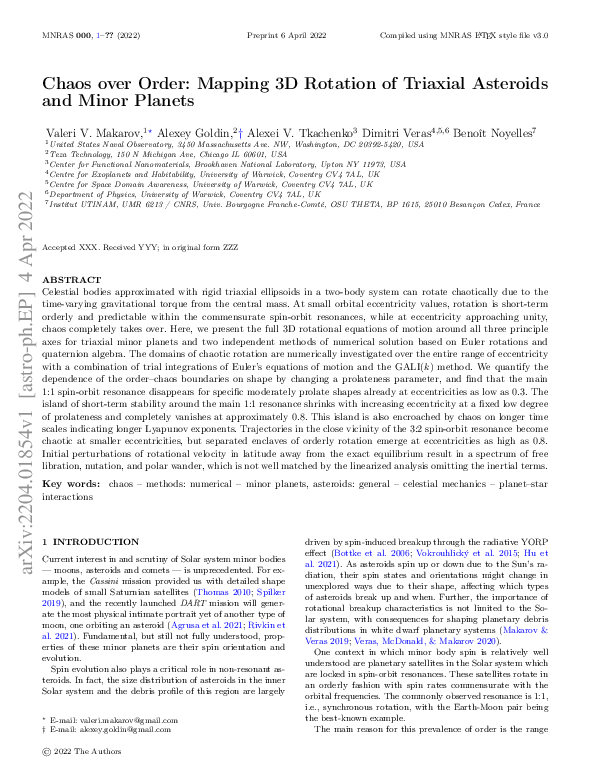 (PDF) Chaos over order: mapping 3D rotation of triaxial asteroids and minor planets