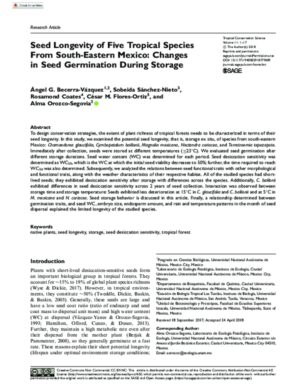 (PDF) Seed Longevity of Five Tropical Species From South-Eastern Mexico ...