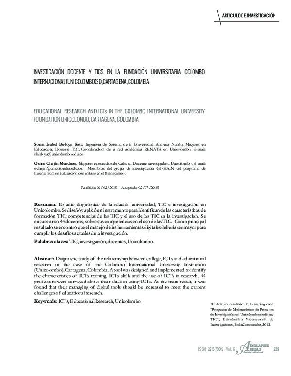 (PDF) Investigación docente y tics en la Fundación Universitaria ...