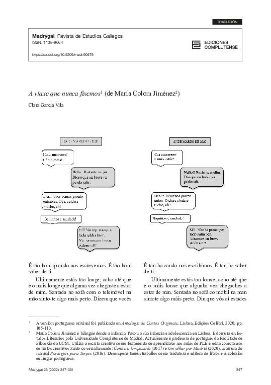 (PDF) A viagem que nunca fizemos de María Colom Jiménez. Tradução ao ...