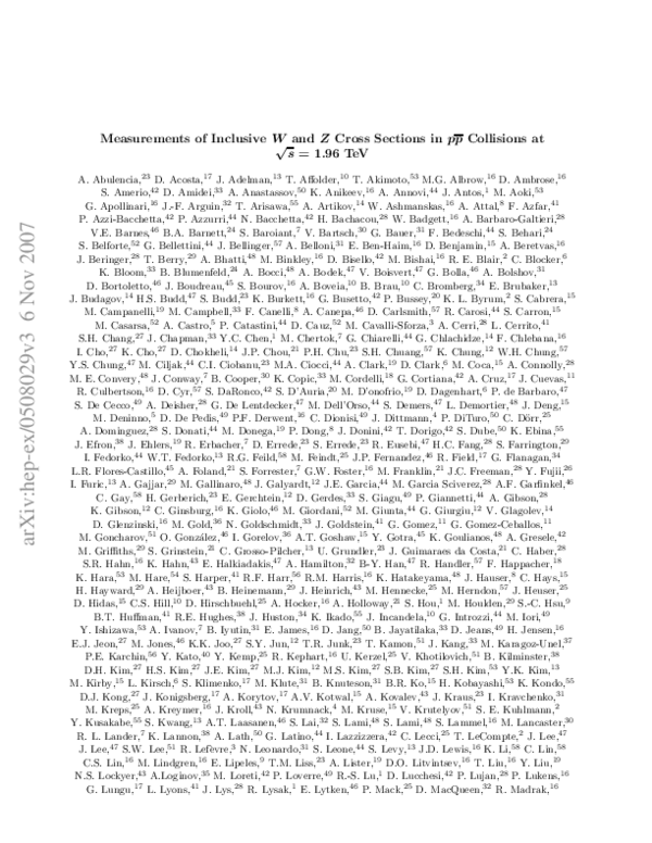 (PDF) Measurements of inclusiveWandZcross sections in p\overline{p} collisions at \sqrt{s} = 1 ...