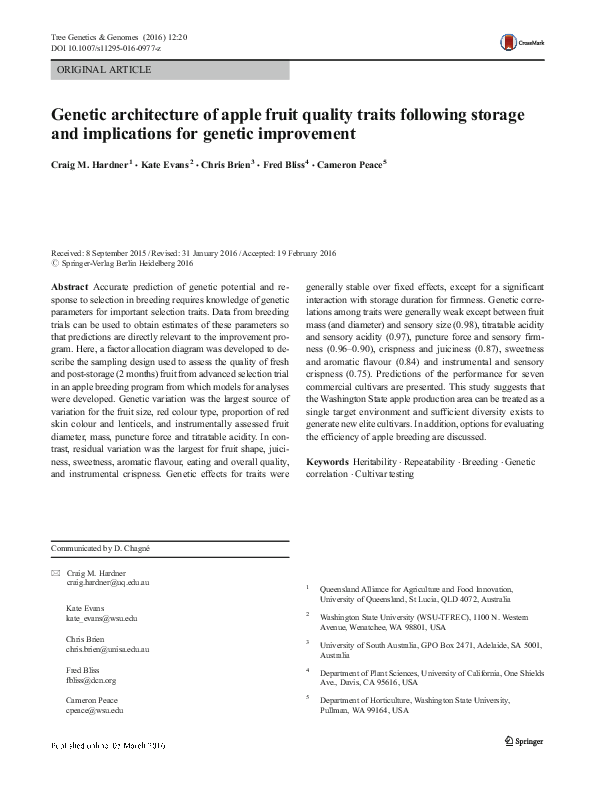 (PDF) Genetic architecture of apple fruit quality traits following ...