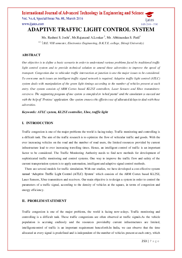(PDF) Adaptive traffic light control system