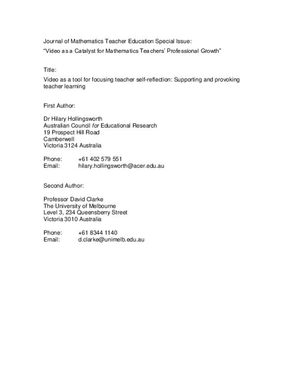(PDF) Empowering Teacher Self-Reflection with Video