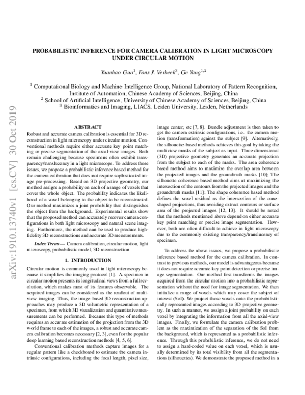 (PDF) Probabilistic Inference for Camera Calibration in Light Microscopy Under Circular Motion