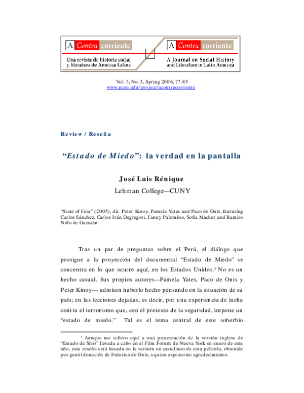 (PDF) Estado de Miedo": la verdad en la pantalla