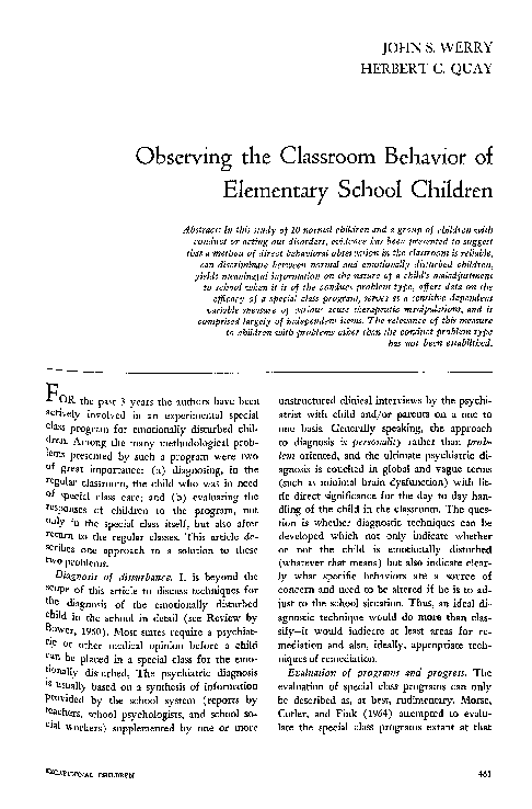 (PDF) Observing the Classroom Behavior of Elementary School Children