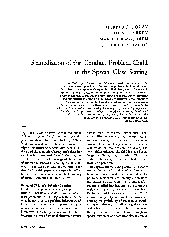 (PDF) Remediation of the Conduct Problem Child in the Special Class Setting