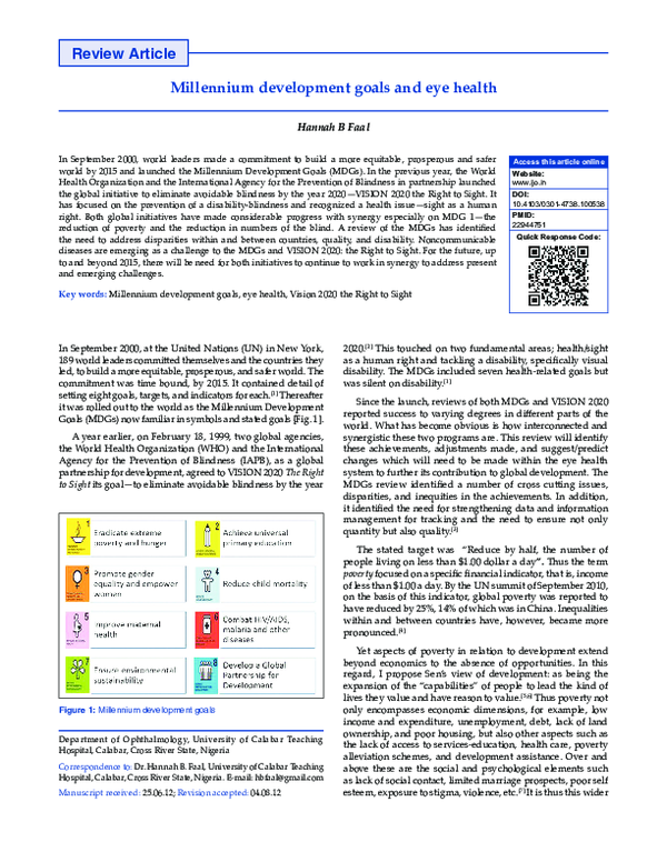 (PDF) Millennium development goals and eye health