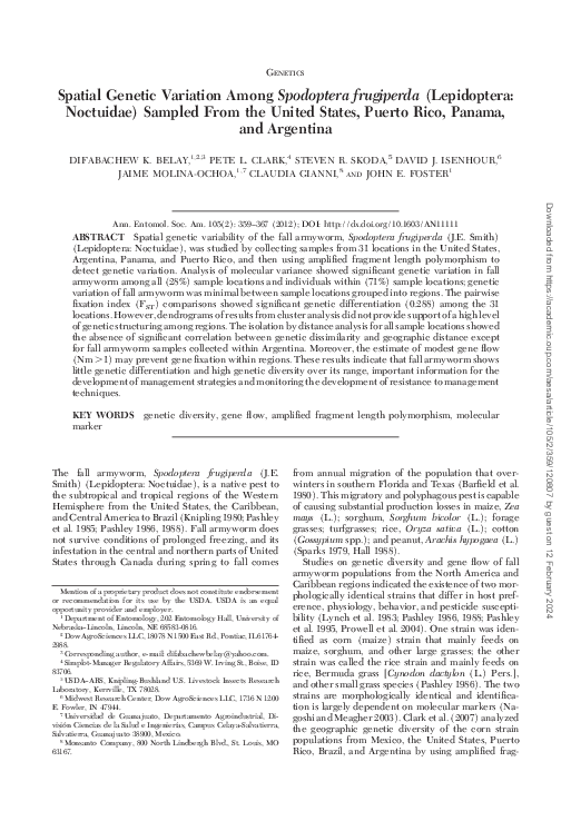 (PDF) Spatial Genetic Variation among Spodoptera frugiperda (Lepidoptera: Noctuidae) Sampled ...
