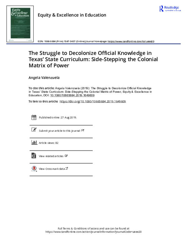 (PDF) The Struggle to Decolonize Official Knowledge in Texas’ State ...