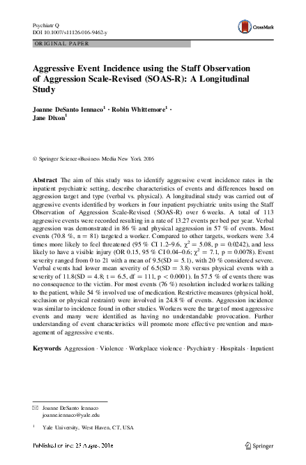 (PDF) Aggressive Event Incidence using the Staff Observation of ...