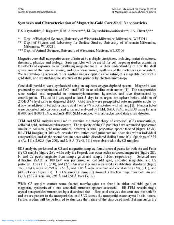 (PDF) Synthesis and Characterization of Magnetite-Gold Core-Shell Nanoparticles | hariyati ...