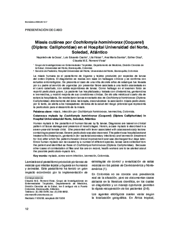 (PDF) Miasis cutánea por Cochliomyia hominivorax (Coquerel) (Díptera ...