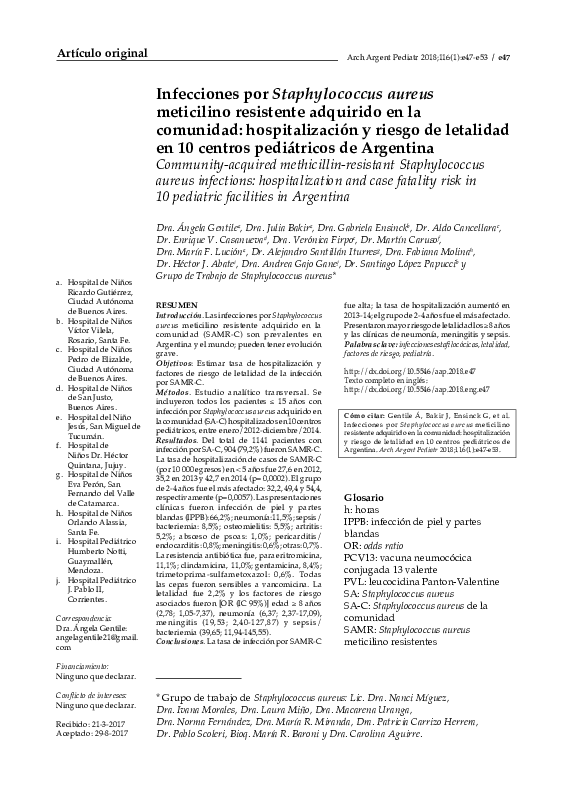 (PDF) Infecciones por Staphylococcus aureus meticilino resistente adquirido en la comunidad ...