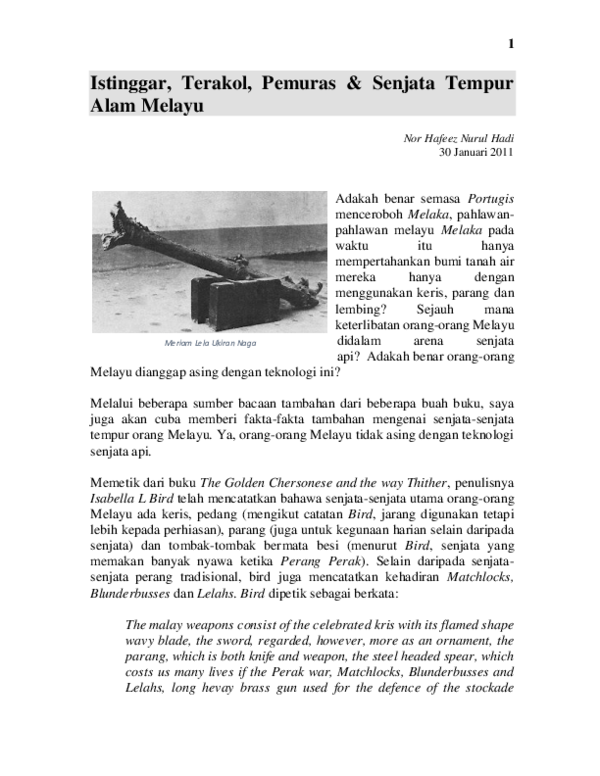 (PDF) ISTINGGAR, TERAKOL, PEMURAS & SENJATA TEMPUR ALAM MELAYU