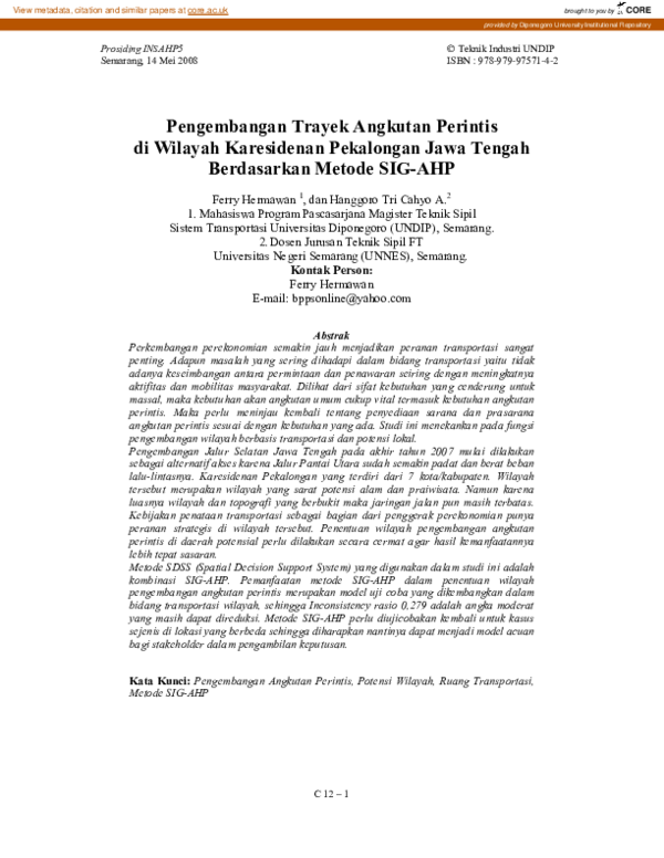 (PDF) Pengembangan Trayek Angkutan Perintis di Wilayah Karesidenan ...