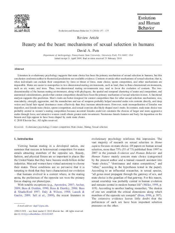 (PDF) Beauty and the beast: mechanisms of sexual selection in humans