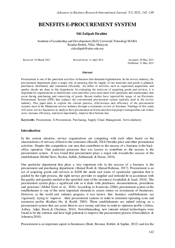 (PDF) Benefits e-Procurement System