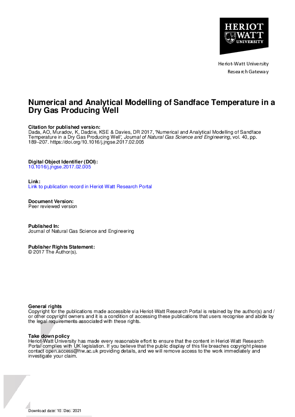 (PDF) Modeling Sandface Temperature in Gas Wells