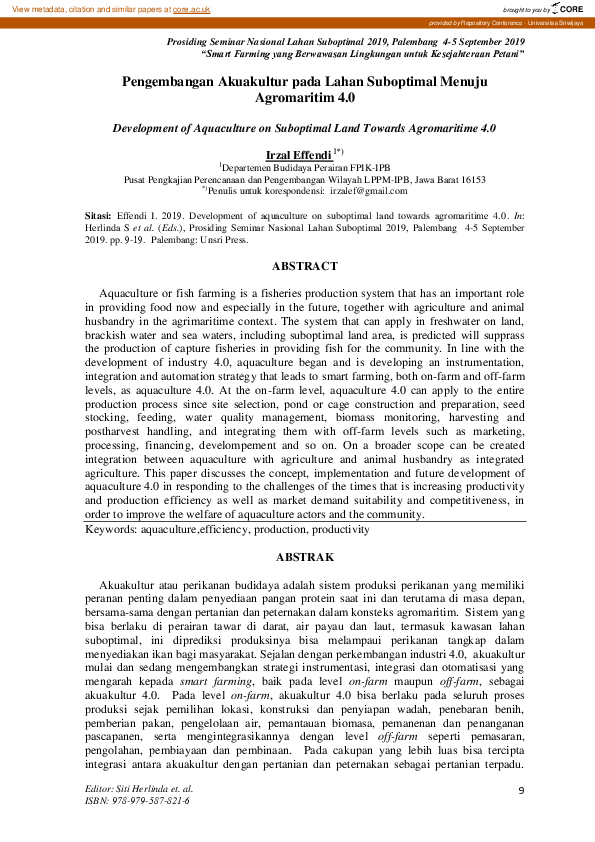 (PDF) Pengembangan Akuakultur pada Lahan Suboptimal Menuju Agromaritim 4.0