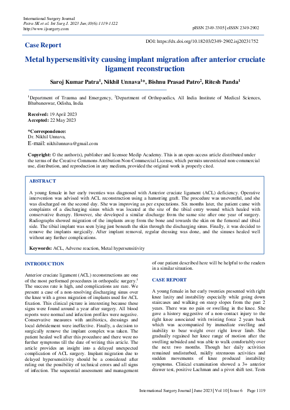 (PDF) Metal hypersensitivity causing implant migration after anterior ...