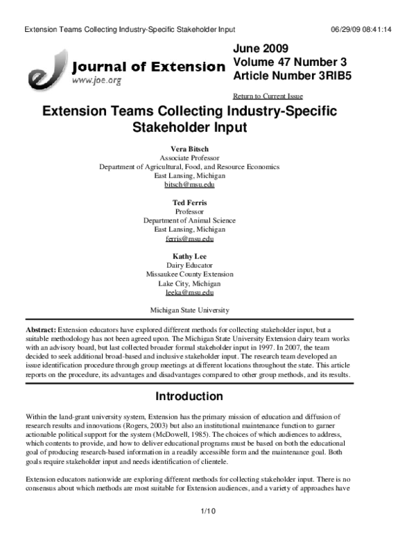 (PDF) Extension Teams Collecting Industry-Specific Stakeholder Input