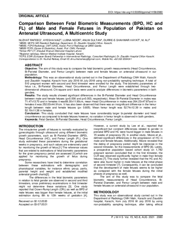 Pdf Comparison Between Fetal Biometric Measurements Bpd Hc And Fl
