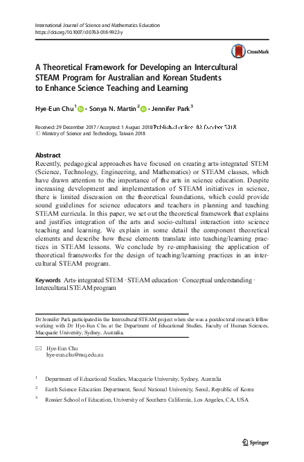 (PDF) A Theoretical Framework for Developing an Intercultural STEAM Program for Australian and ...