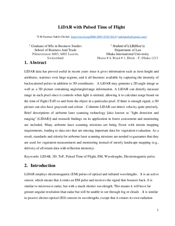 (PDF) LiDAR with Pulsed Time of Flight