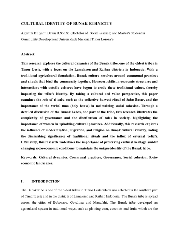 (DOC) CULTURAL IDENTITY OF BUNAK ETHNICITY