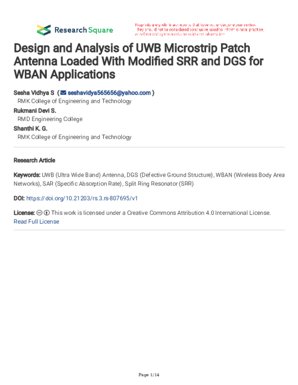 (PDF) Design and Analysis of UWB Microstrip Patch Antenna Loaded With Modified SRR and DGS for ...