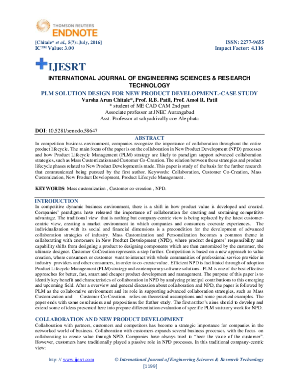 (PDF) Plm Solution Design For New Product Development.-Case Study