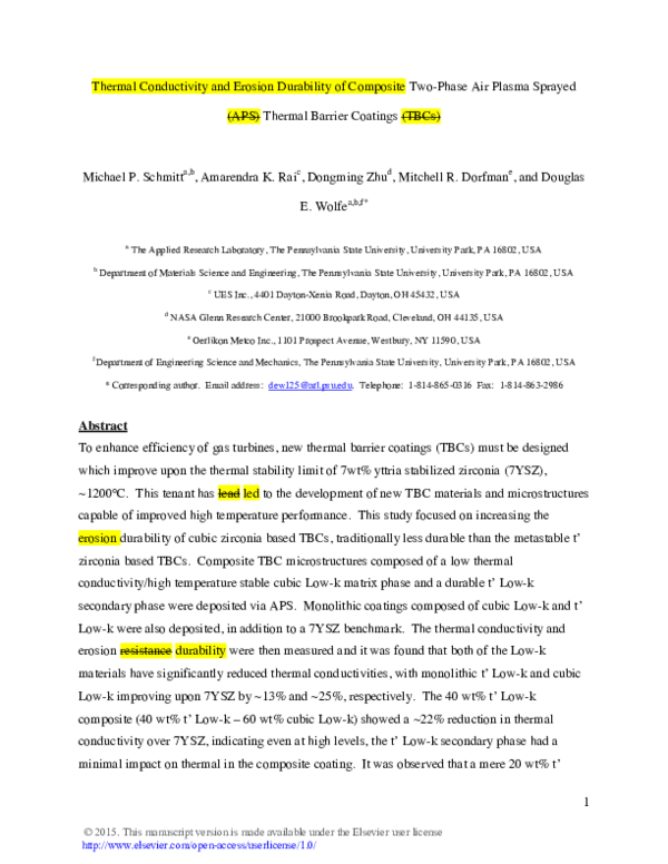 (PDF) Thermal conductivity and erosion durability of composite two-phase air plasma sprayed ...