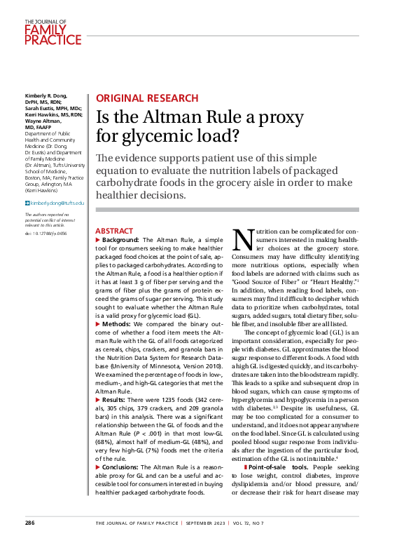 (PDF) Is the Altman Rule a proxy for glycemic load?