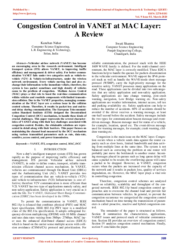 Pdf Congestion Control In Vanet At Mac Layer A Review