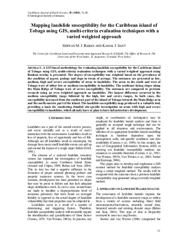 (PDF) Mapping landslide susceptibility for the Carribbean island of Tobago using GIS multi ...