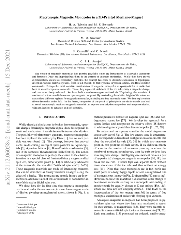 (PDF) Macroscopic Magnetic Monopoles in a 3D-Printed Mechano-Magnet