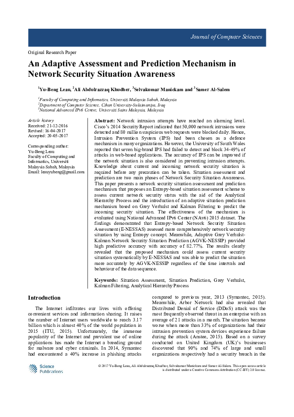 (PDF) An Adaptive Assessment and Prediction Mechanism in Network Security Situation Awareness ...